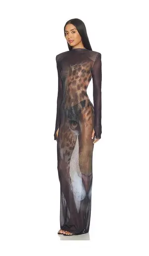 BRONX BANCO Bronx And Banco Tiger Print Mesh Maxi Dress