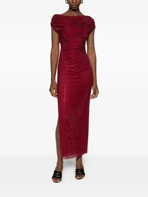 SELF-PORTRAIT Draped Midi Dress - Red