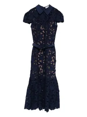 SELF-PORTRAIT Guipure Lace Midi Dress - Blue
