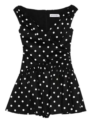 SELF-PORTRAIT Polka-dot V-neck Mini Dress - Black