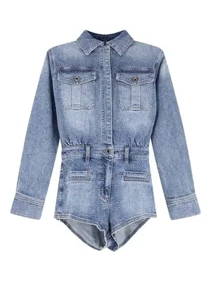 SELF-PORTRAIT Denim Playsuit - Blue