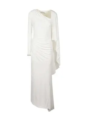 SELF-PORTRAIT Long Draped Dress White