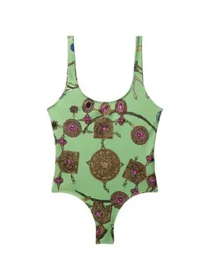 Versace DOLCE & GABBANA Printed Halterneck One-Piece Swimsuit Green