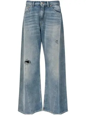 MAISON MARGIELA Wide Leg Jeans With Distressed Effect - Blue