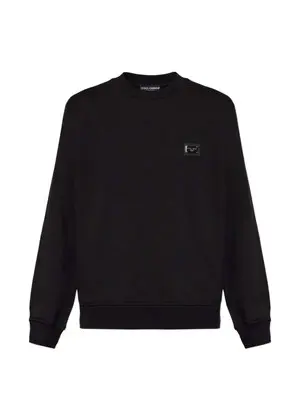 Dolce & Gabbana Crewneck Sweatshirt With Logo Plaque - Black