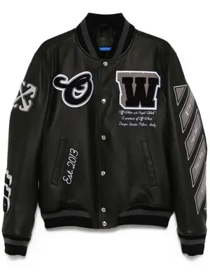 Off-White Leather Bomber Jacket - Black