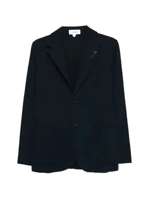 LARDINI Knit Blazer With Brooch - Blue