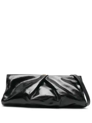 Dries Van Noten Large Leather Clutch Bag With Detachable Shoulder Strap - Black