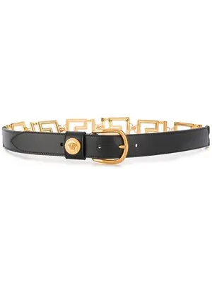 Versace Belt With Greek Key Buckle - Black