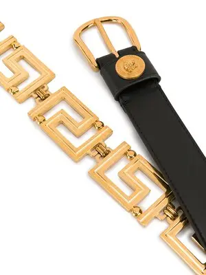 Versace Leather Belt With Greek Key Buckle