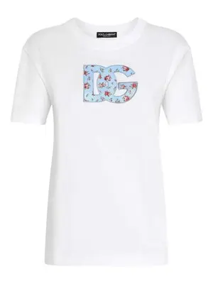 Dolce & Gabbana T-shirt With Logo And Floral Detail - White