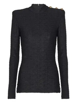 Balmain Ls Bouclette Monogrammed Top