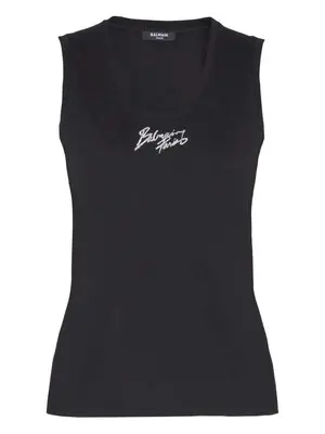Balmain Logo Print Top - Black