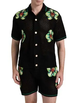 Casablanca Glitch Orchid Embroidered Crochet T-shirt