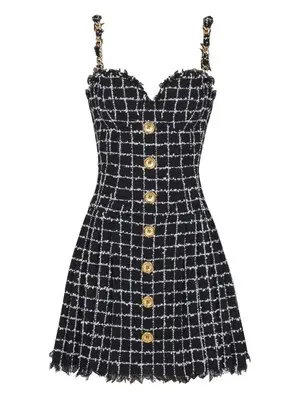 Balmain Tweed Dress With Chain - Black
