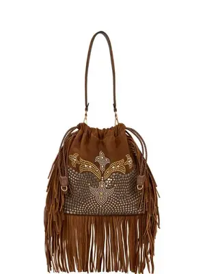 Etro Kalispera Medium Studded And Fringed Tote Bag - Brown