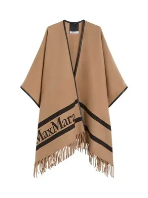 Max Mara Poncho In Lana Jacquard Cammello - Brown