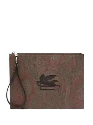 Etro Clutch Bag With Embroidered Logo And Paisley Print - Brown