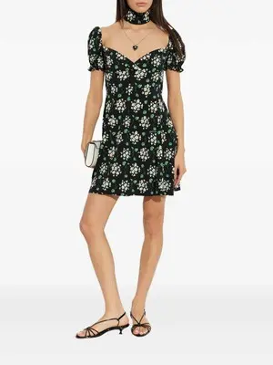 Dolce & Gabbana Black Floral Mini Dress With Puff Sleeves