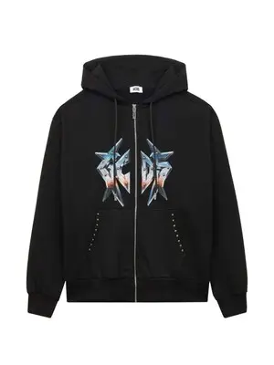 Gcds Graphic Print Zip-up Hooded Sweatshirt - Black