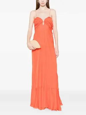Raquel Diniz Orange Silk Ruffle Detail Maxi Dress