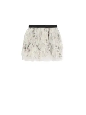 Max Mara Short Skirt With Printed Organza Petals - Grey