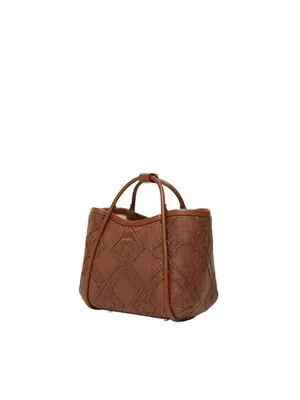 Max Mara Extra-small Marine Bag In Diamond-patterned Wicker Amber Br