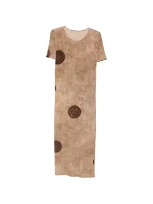 UMA WANG Short-sleeved Midi Dress With Polka Dot Print - Brown