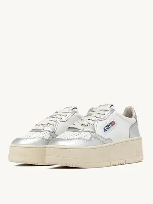 AUTRY Sneakers Platform Low In Pelle Bianca E Argento