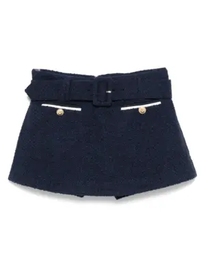 SELF-PORTRAIT Bouclé Mini Skirt With Shorts - Blue