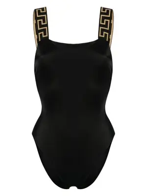 Versace One-piece Swimsuit With Greca Border - Black