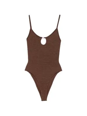 Hunza G One Piece Swimsuit With Cutout And Beaded Embellishments - Brown