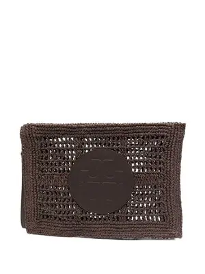 Tory Burch Ella Clutch With Logo - Brown