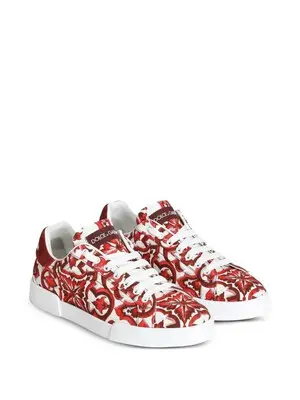 Dolce & Gabbana Portofino Canvas Sneakers With Majolica Print - Red