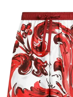 Dolce & Gabbana Majolica Print Silk Twill Bermuda Shorts - Red