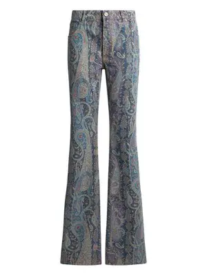 Etro Flared Denim Jeans With A Floral Paisley Motif - Blue