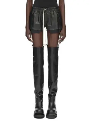 Rick Owens Waxed Lambskin Drawstring Boxer Shorts - Black