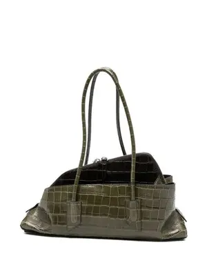 Attico La Passeggiata Small Crocodile-effect Shoulder Bag With Top - Green