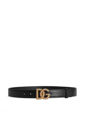 Dolce & Gabbana Leather Belt With Logo Plaque - Black