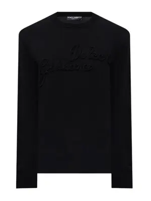 Dolce & Gabbana Maglione In Lana Nera Con Logo - Black