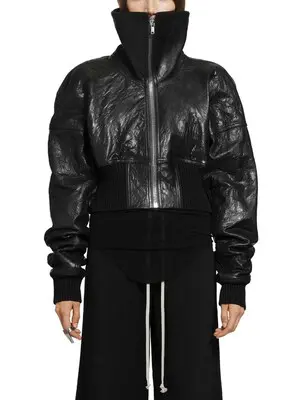 Rick Owens Padded Leather Bomber Jacket Dracuflight Cropped