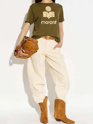 MARANT ETOILE Zewel Printed Linen T-shirt - Green