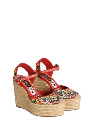 Dolce & Gabbana Canvas Wedge Sandal With Carretto Print
