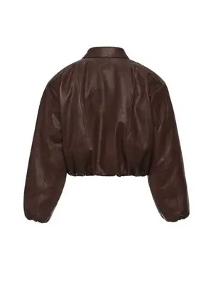 Magda Butrym Cropped Dark Leather Bomber Jacket