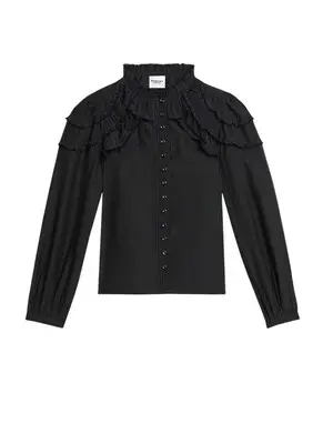 MARANT ETOILE Christa Gathered Cotton Blouse - Black