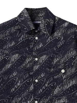 Jacquemus Rio Fish-print Short-sleeve Shirt - Black