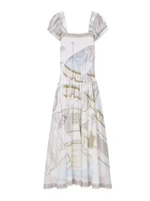 Tory Burch Smocked Printed Dress - Multi