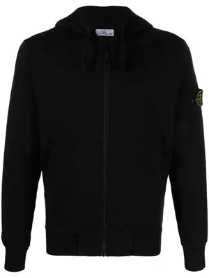 Stone Island Zip-up Hoodie With Brand Logo Patch - Black
