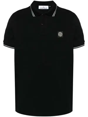 Stone Island Polo Shirt With Contrasting Trims - Black