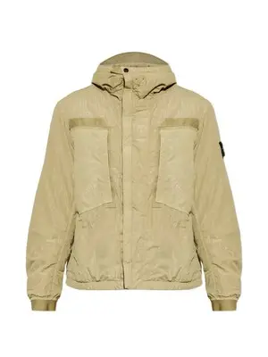 Stone Island Hooded Jacket With Brand Logo Patch - Green